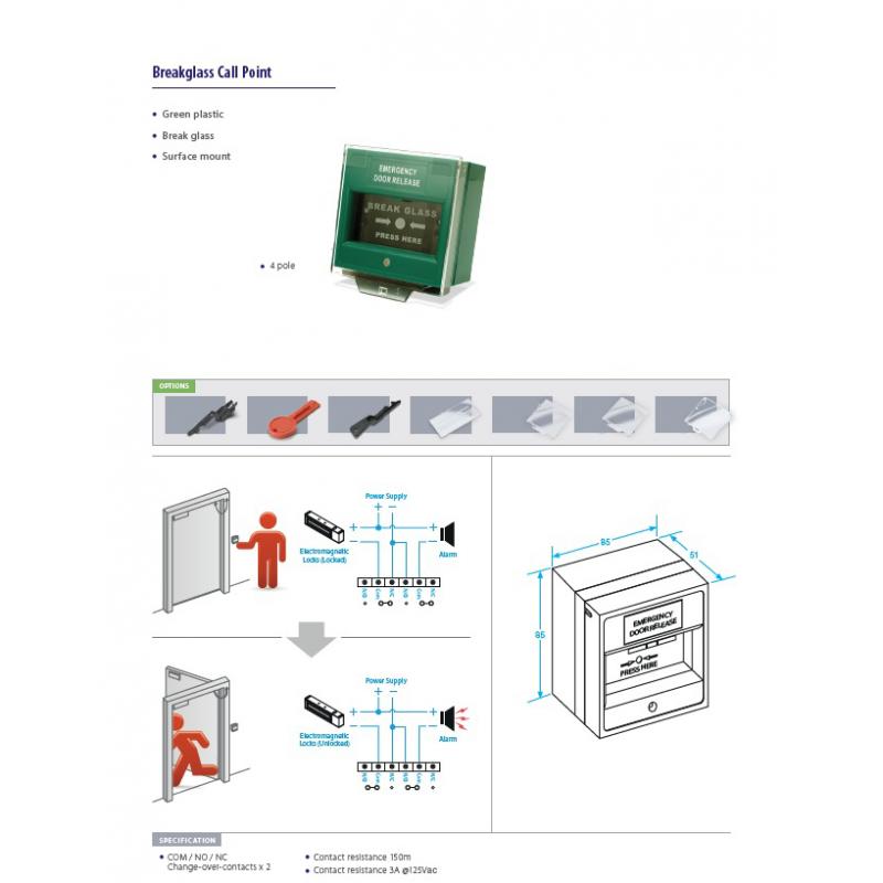 Green Breakglass Call Point 4 Pole with Cover - Rushton Electronic ...