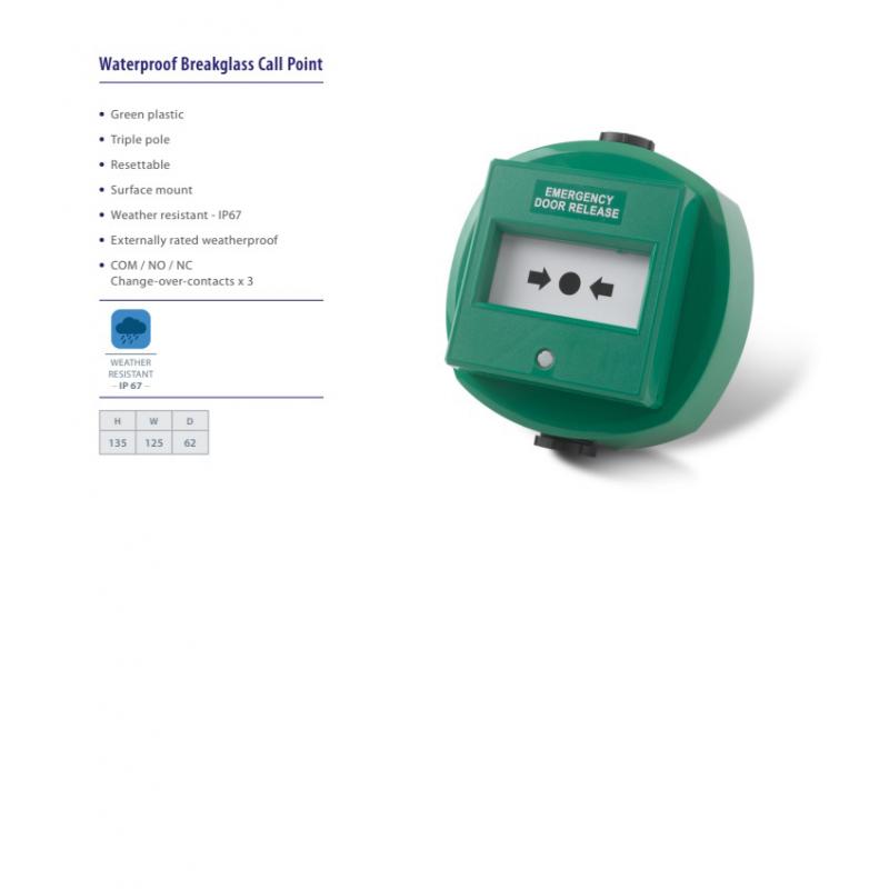 Green Resettable Call Point 3 Pole - WATER PROOF - Rushton Electronic ...